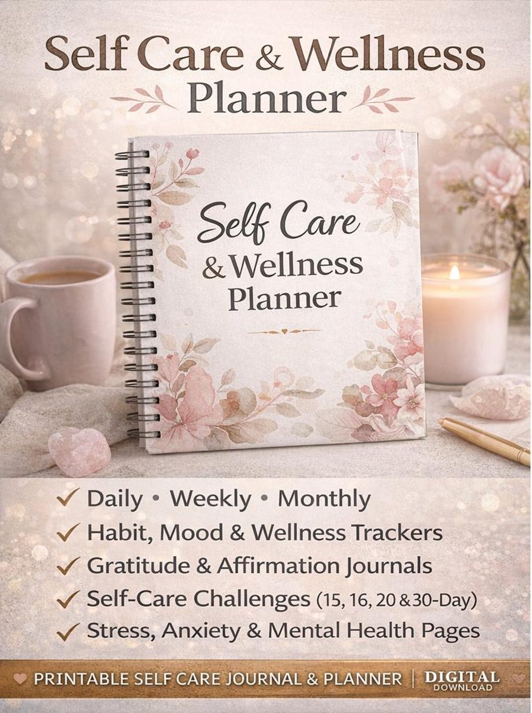 Self Care Planner | Wellness, Habit & Mood Tracker (digital Download ...