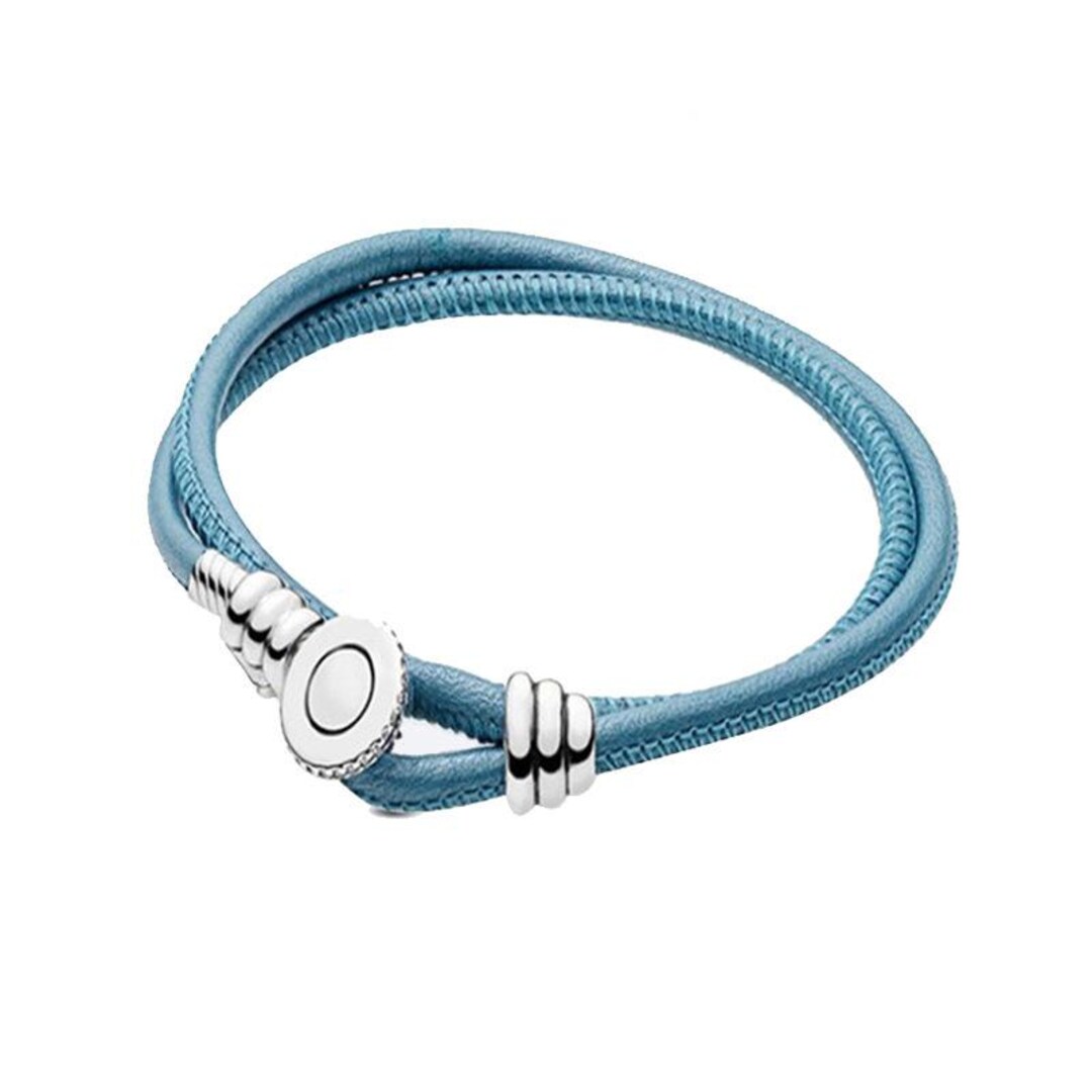 PANDORA Moments Leather Double Wrap Bracelet Size: 38cm (turquoise) - Etsy
