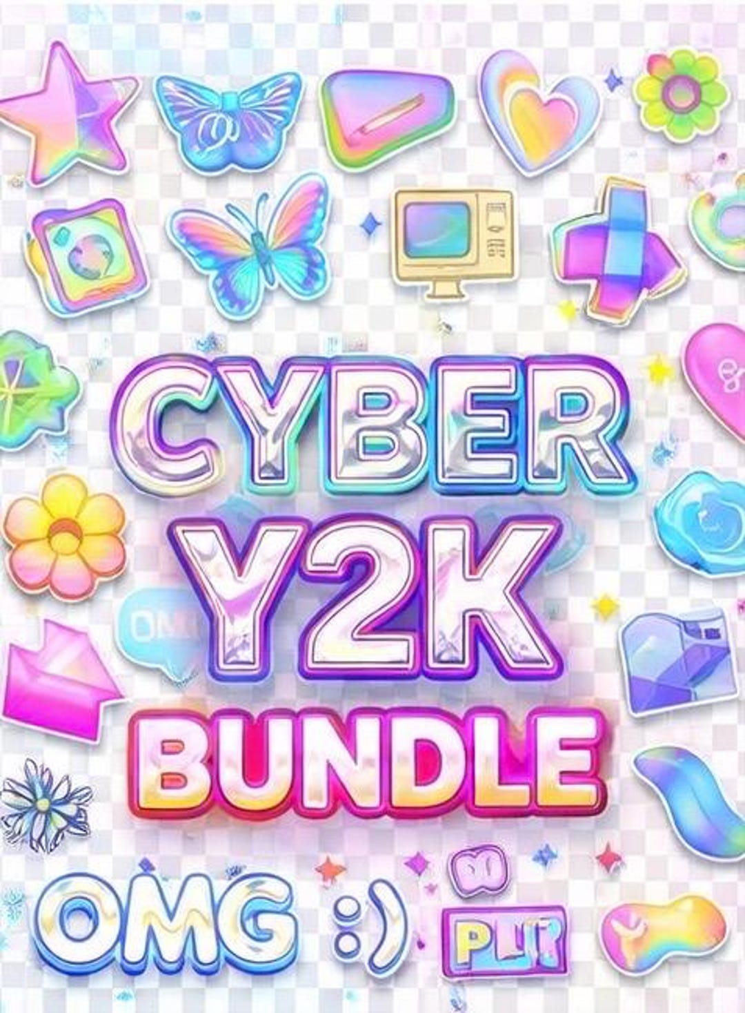 Y2K PNG Planner Scrapbook Sticker Pack Graphics Bundle | Cybercore ...
