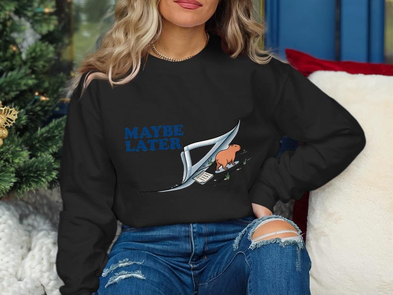MAYBE LATER Capybara T-shirt | Funny Procrastination Graphic Tee ...