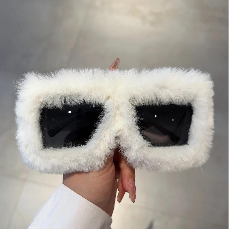 Oversized Plush Y2K Fluffy Sunglasses Soft Furry Square Shades for ...