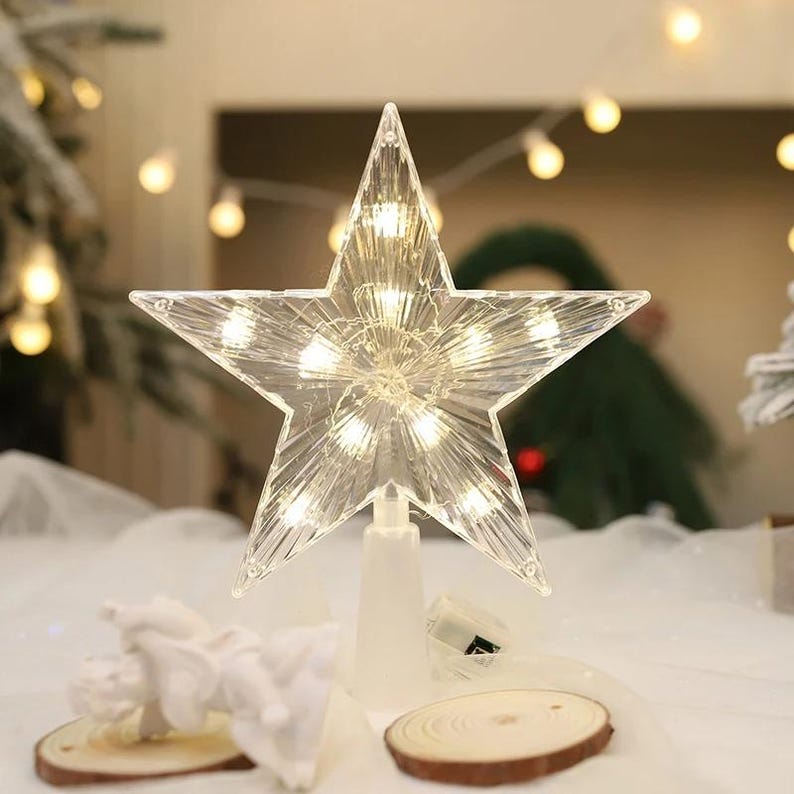 15cm Christmas Tree Star Topper With Warm White LED Lights Shining Tree ...