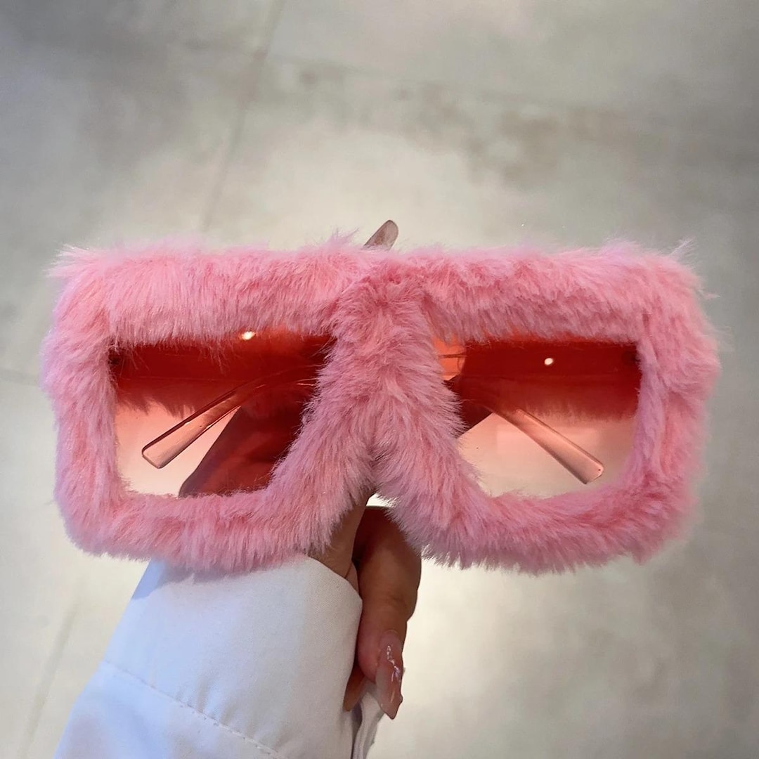 Oversized Plush Y2K Fluffy Sunglasses Soft Furry Square Shades for ...