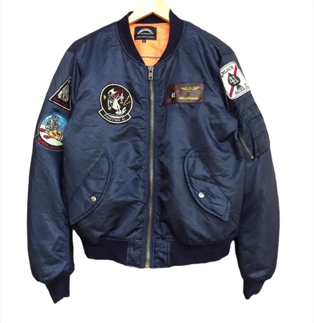 Vancarhell Patches Black Aces Fighting 41 Top Gun Flight Bomber Jacket ...
