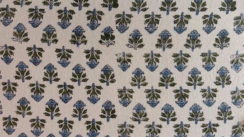 Blue Green Block Print Fabric Cotton Fabric by the Yard | Hand Block ...