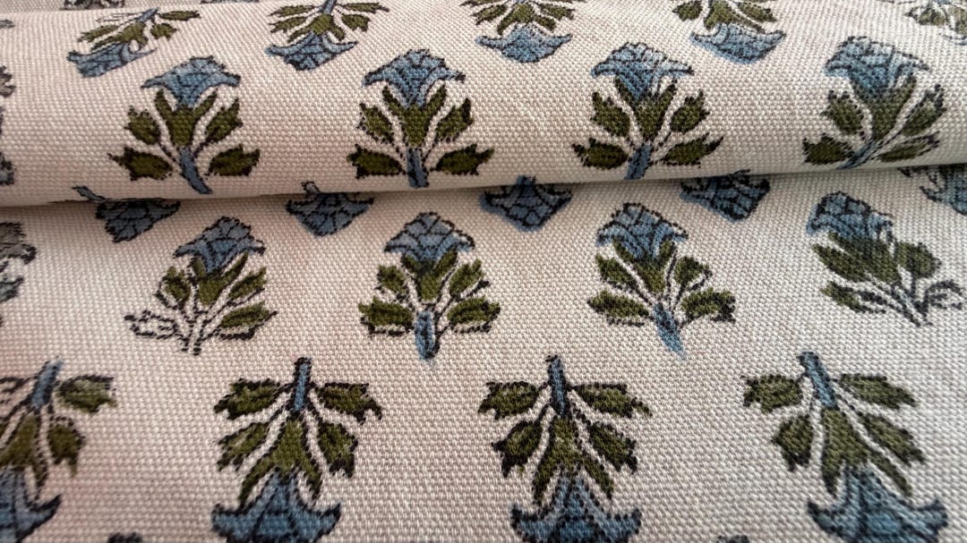 Blue Green Block Print Fabric Cotton Fabric by the Yard | Hand Block ...