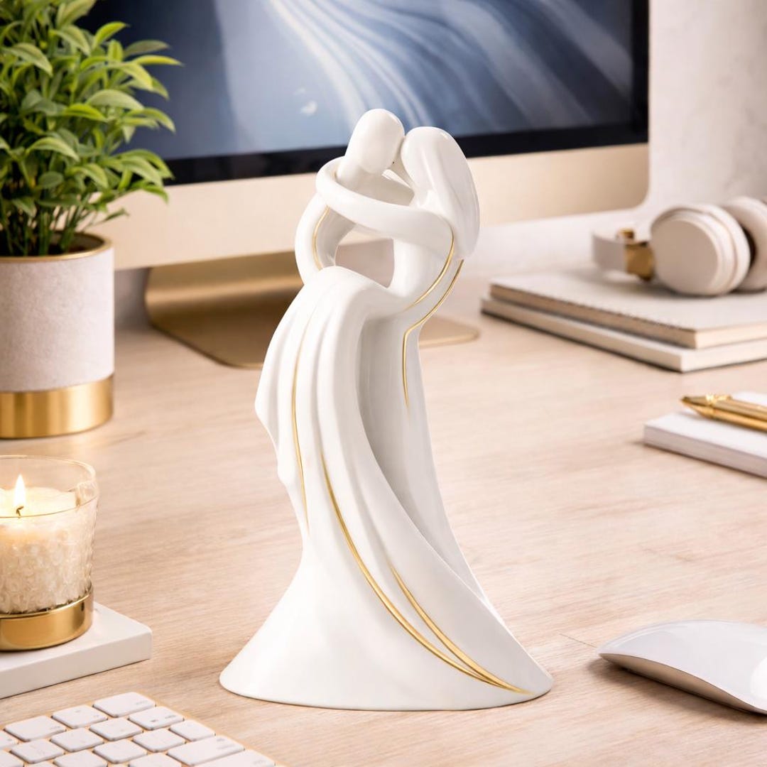 Abstract Couple Sculpture | Modern Love Statue | White & Gold Romantic ...