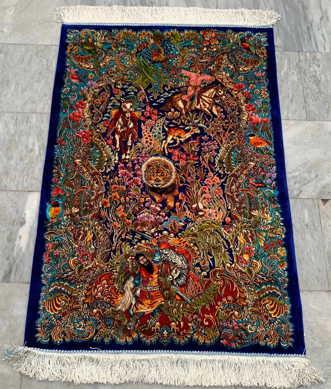 3x4 Authentic Silk Rug Hunting Pictorial Home Decor Carpet 117x78 Cm - Etsy