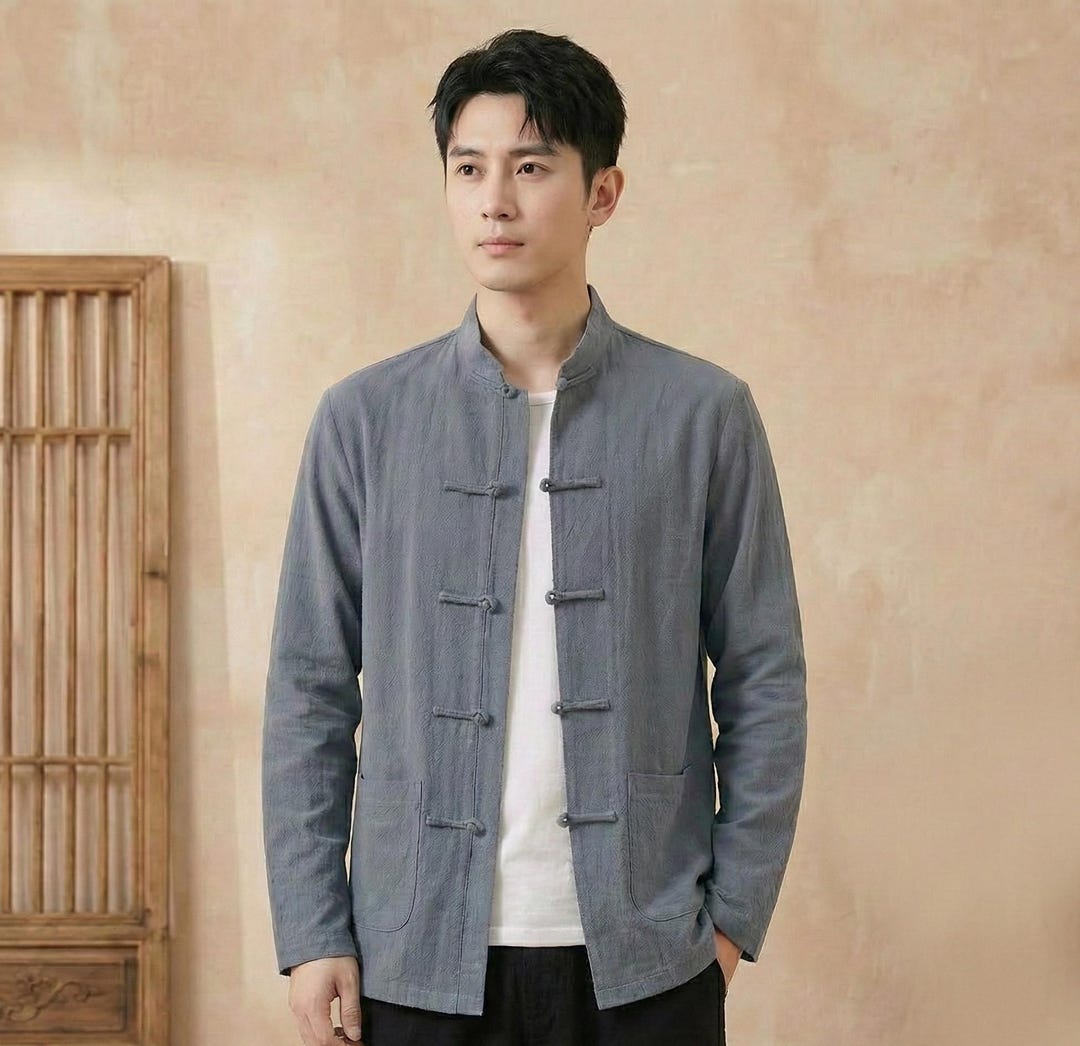 Men’s Tang Jacket – Mandarin Collar Zen Coat, Casual Chinese Style ...