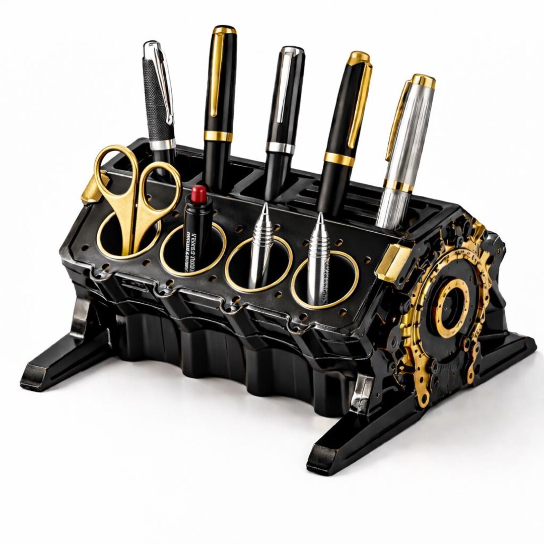 3D Printable V8 Engine Block Pen Holder, Automotive Desk Organizer (STL ...