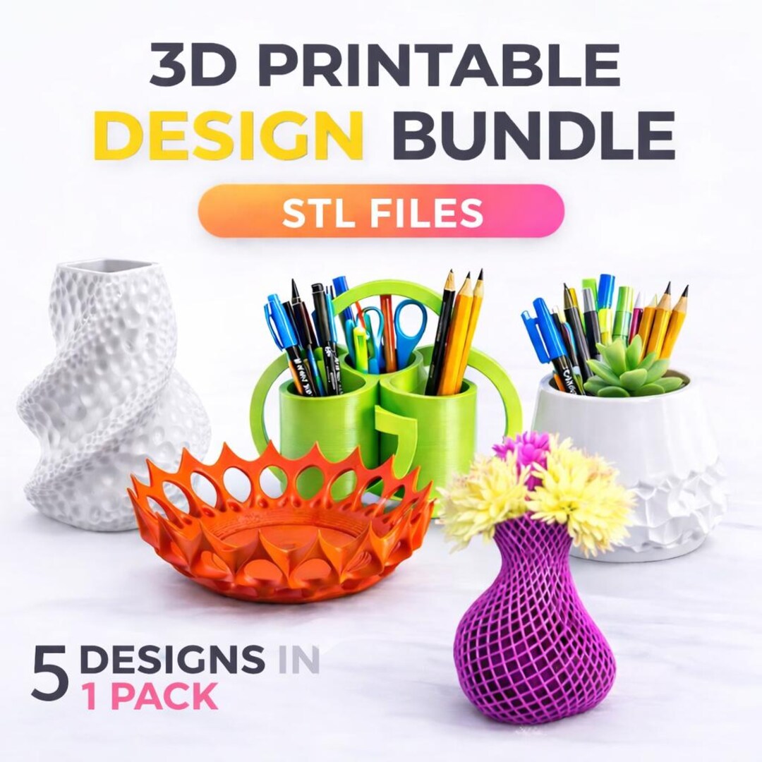3D Printable Design Bundle | 5 Unique Home Office Decor STL Files ...