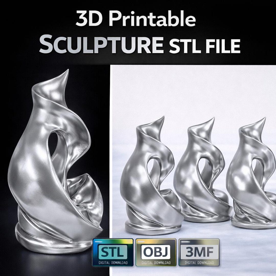 3D Printable Abstract Sculpture | Modern Metallic Art (STL OBJ 3MF ...
