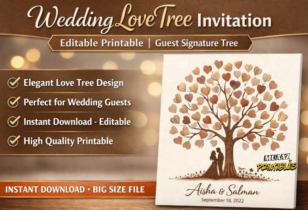 Love Tree Wedding Invitation Printable, Guest Signature Tree, Editable ...