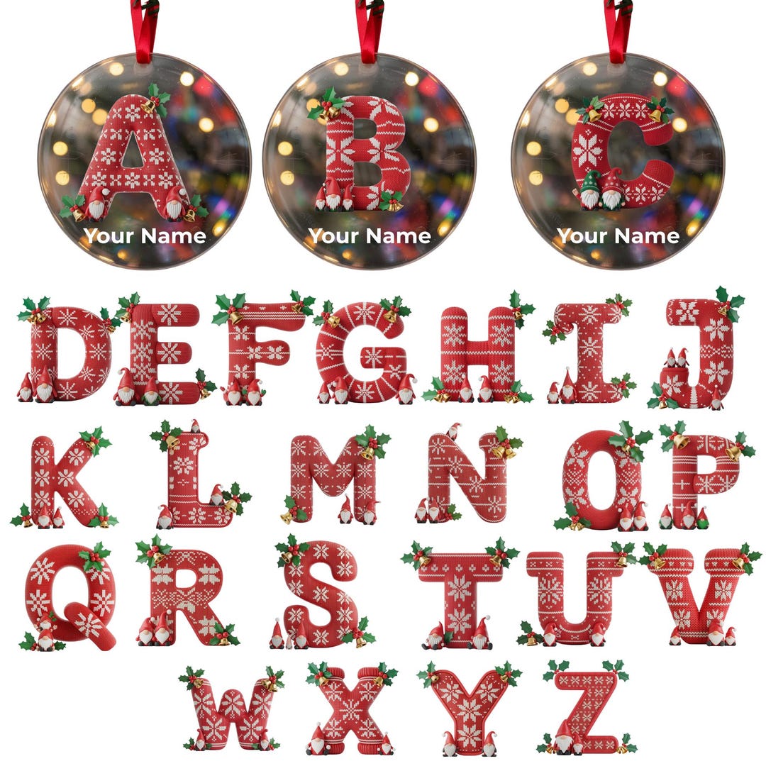 Christmas Alphabet Ornament PNG Bundle, KNITTED Christmas Letter ...
