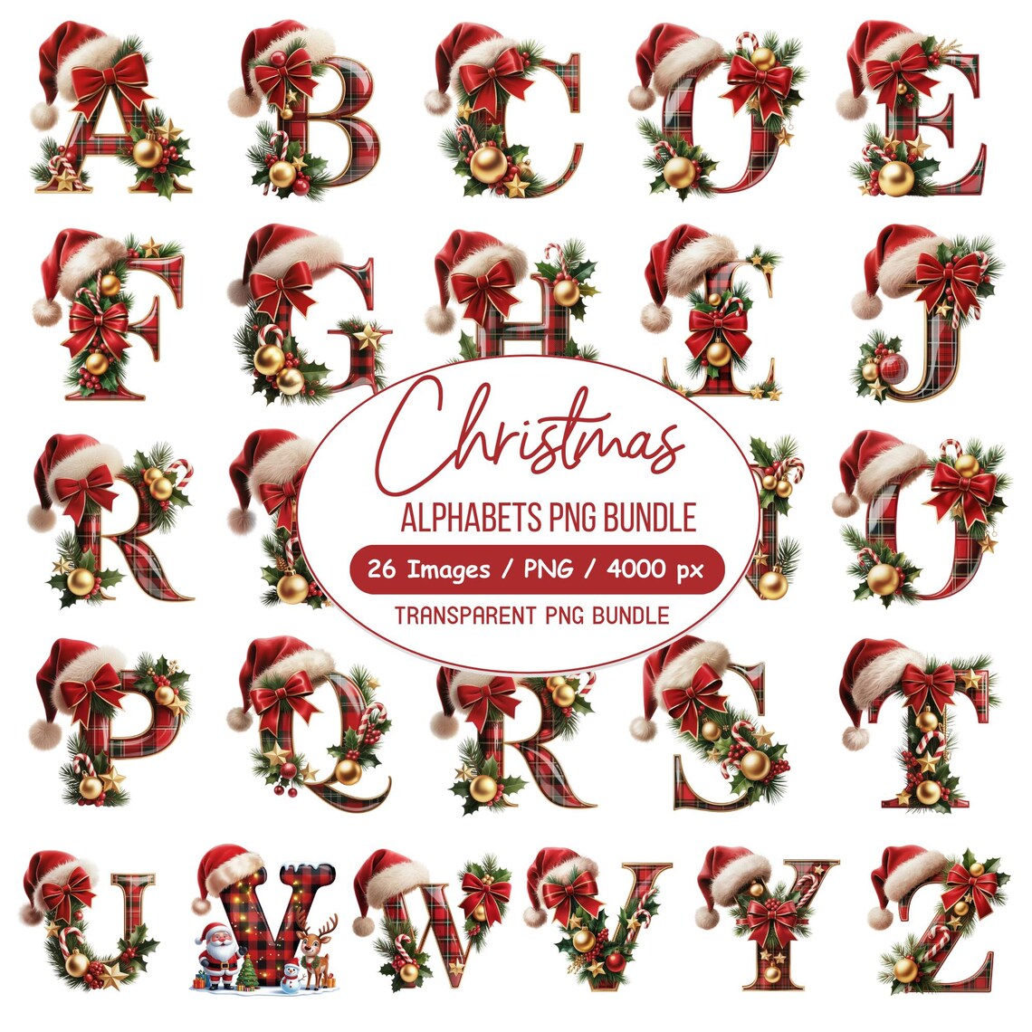 Christmas Alphabet PNG Bundle, Festive Christmas Letters Clipart ...