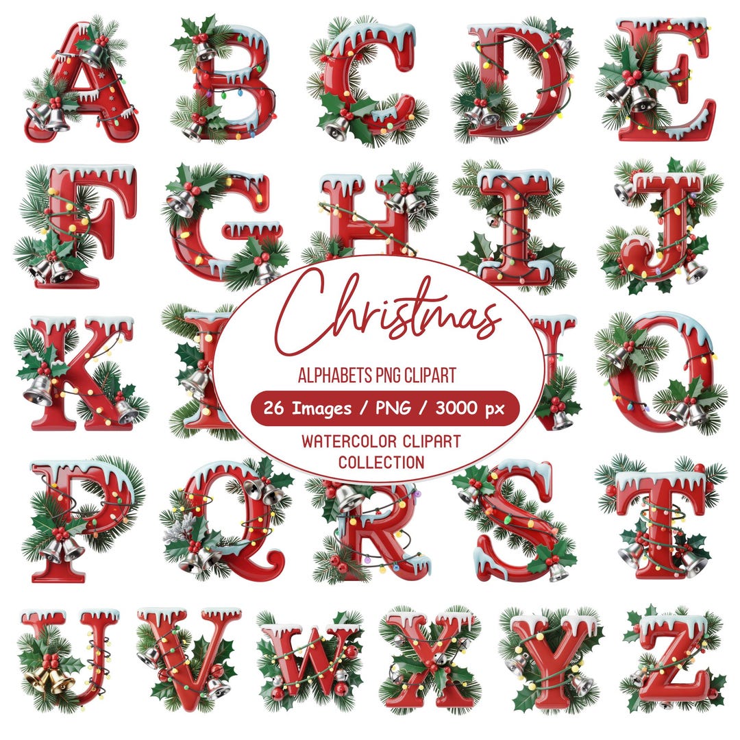 Christmas Alphabet PNG Bundle, A-Z Festive Christmas Letters Clipart ...