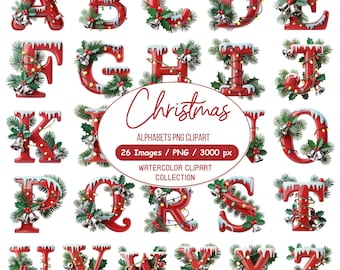 Christmas Alphabet PNG Bundle, Festive Christmas Letters Clipart ...