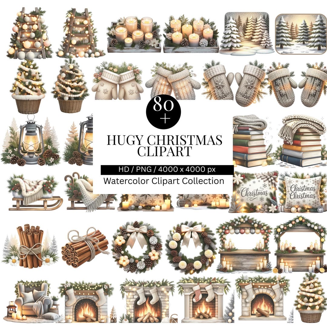 Watercolor Christmas Clipart Bundle, Boho Holiday PNG Ornaments,cozy ...