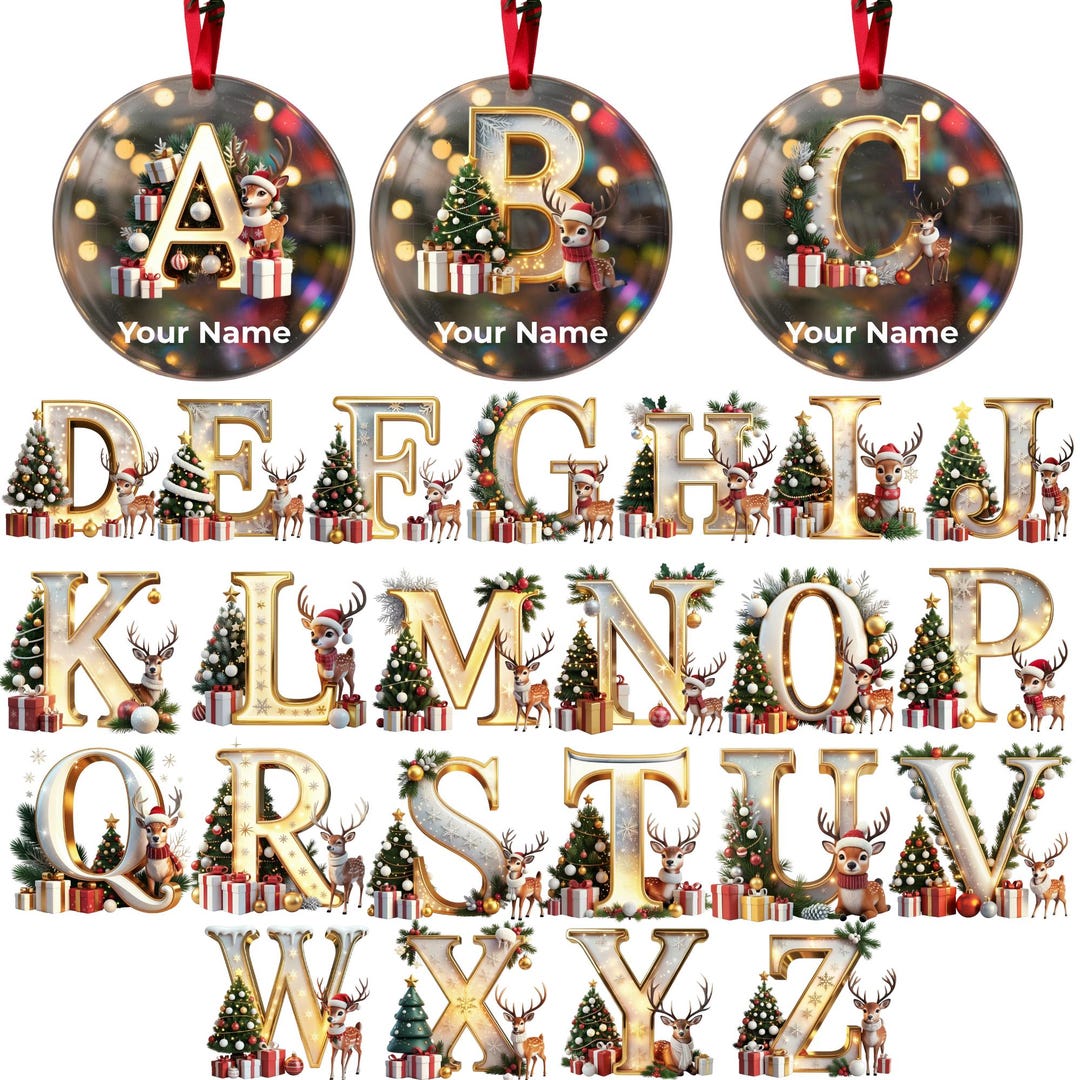 Christmas Alphabet Ornament PNG Bundle, Christmas Letter Ornaments ...