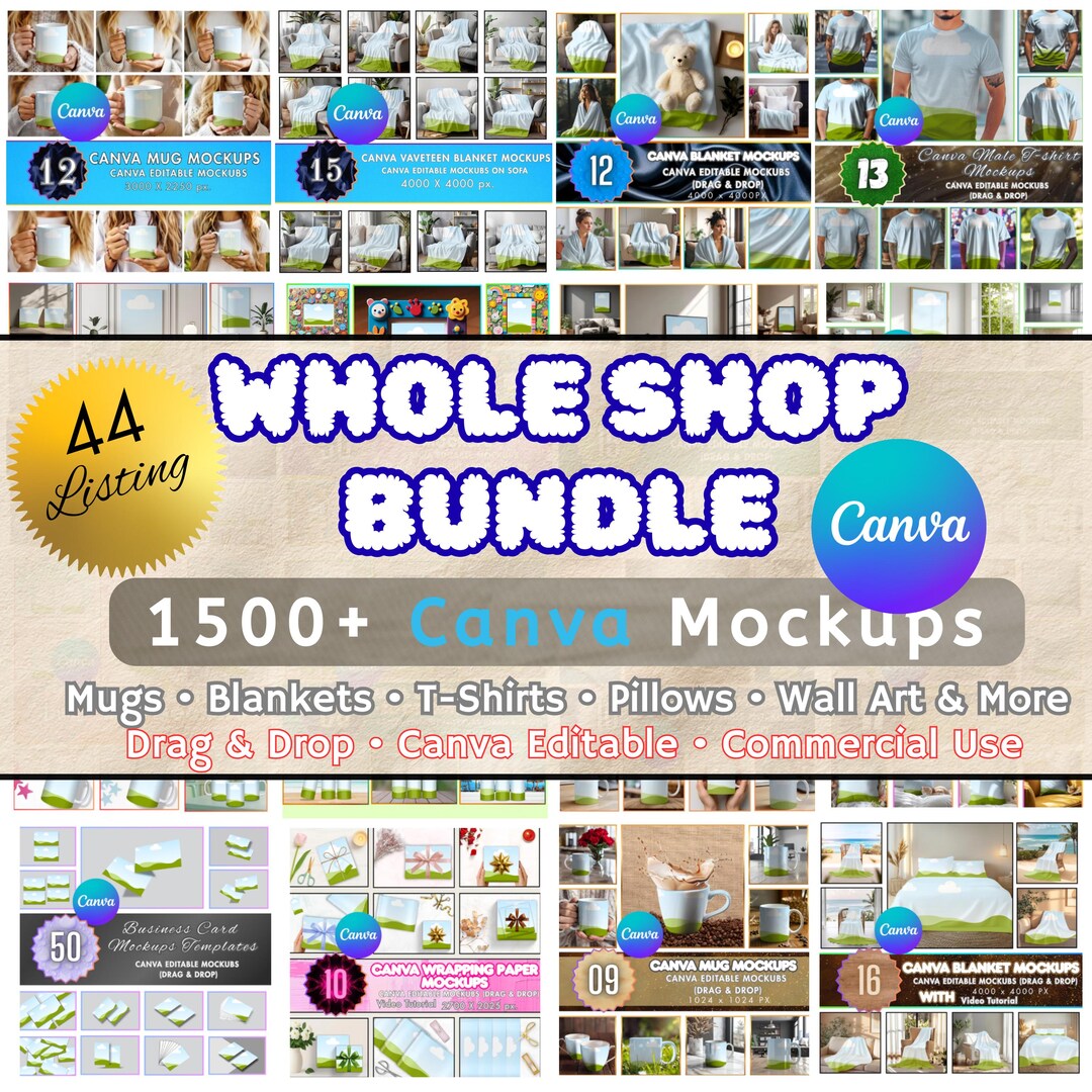 Whole Shop Mockup Bundle – 1500+ Canva Mockups, Entire Shop Library ...