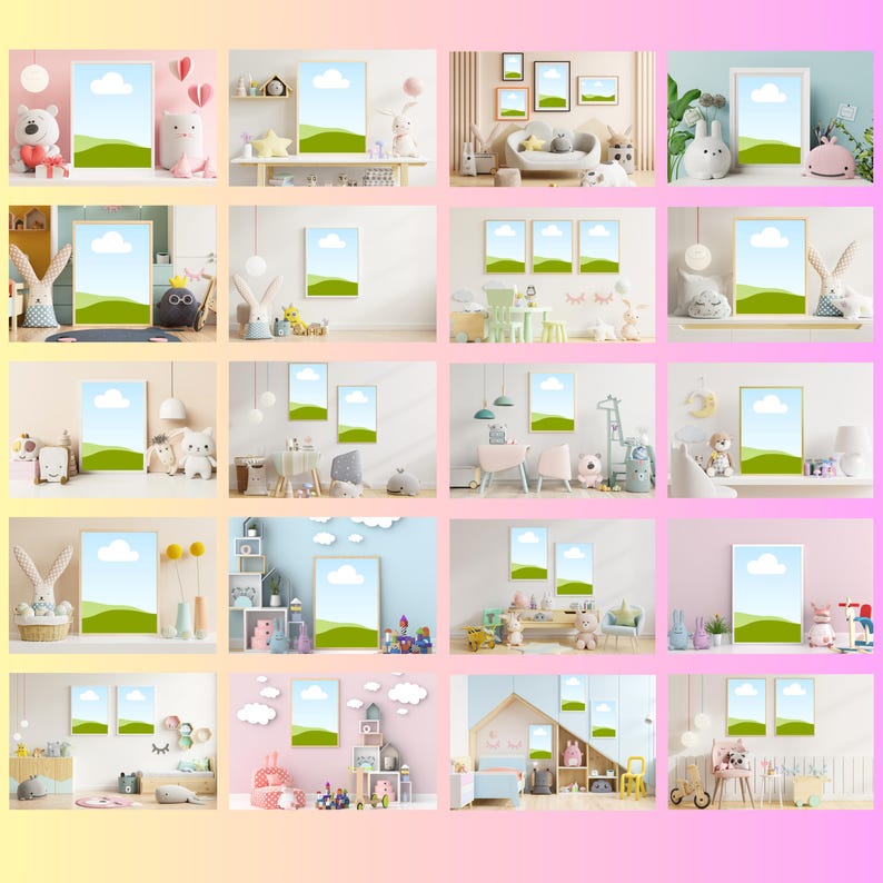 100 Nursery Wall Art Mockups Bundle, Kids Room Frame Mockups, Canva ...