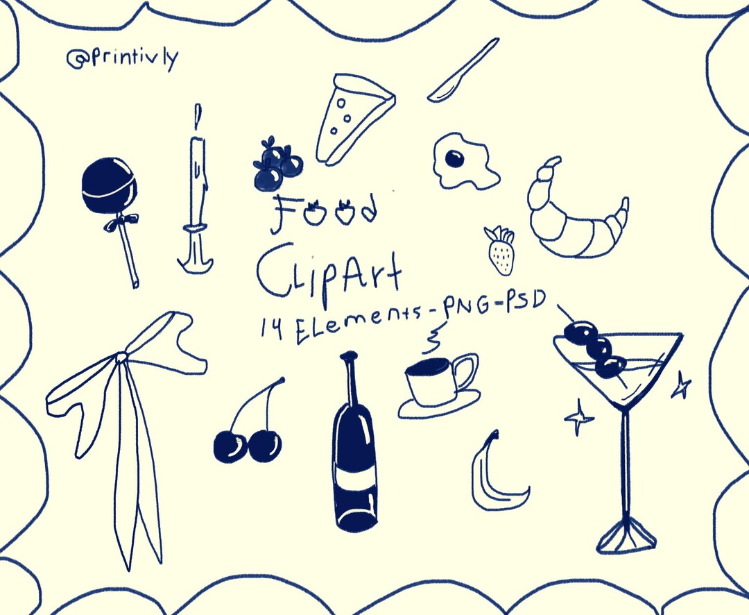 Hand-drawn Food Clipart Set | 14 Elements | PSD & PNG Files - Etsy
