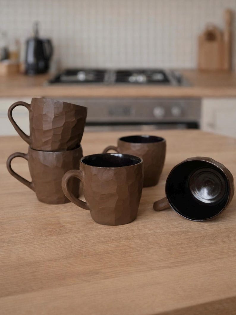 Handmade Brown & Black Wabi Sabi Textured Ceramic Mug, 8 Oz Tea Cup ...