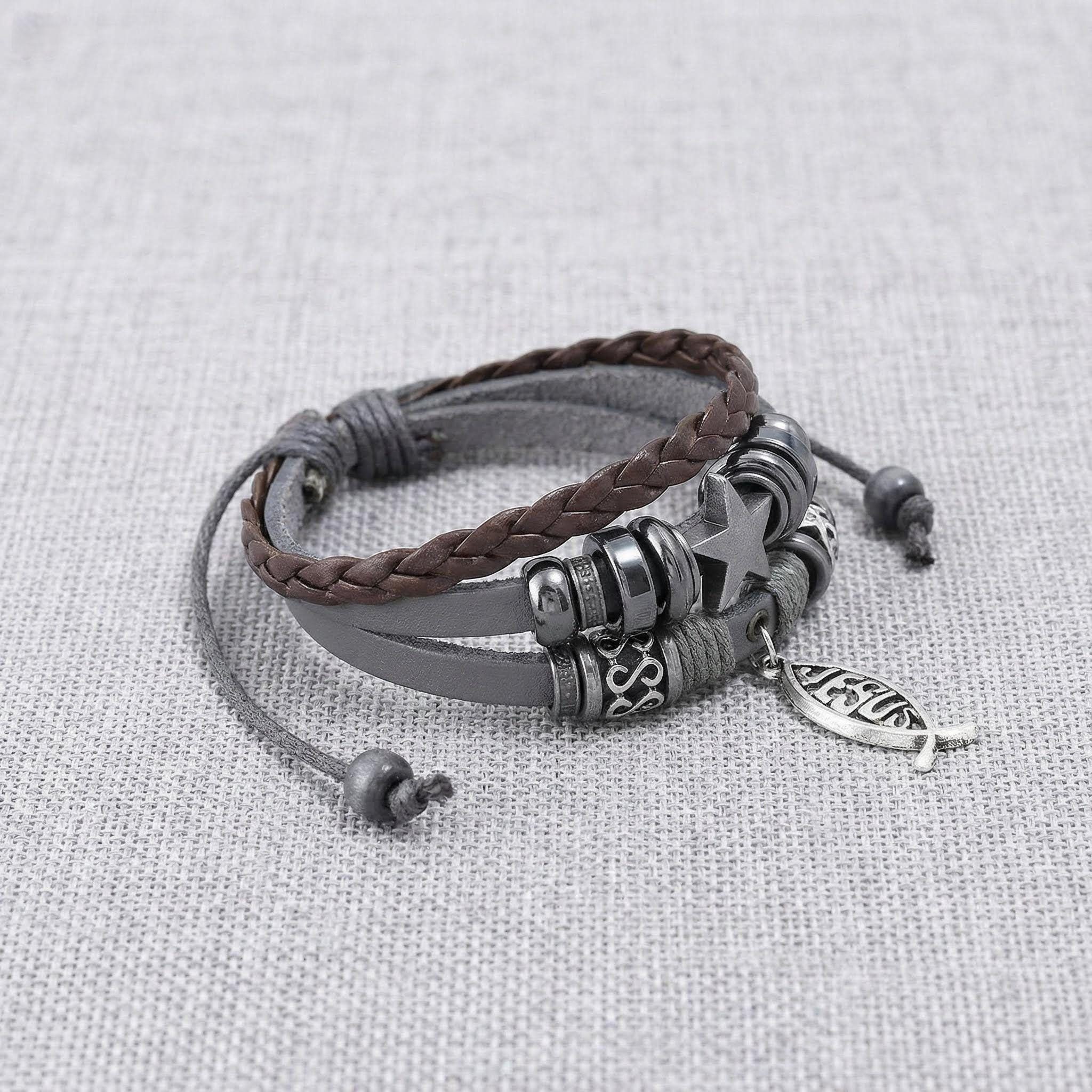 Adjustable Christian Faux Leather Bracelet With Metal Charms – Unisex ...