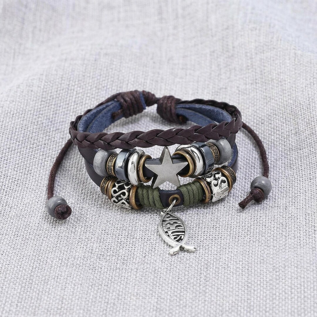 Adjustable Christian Faux Leather Bracelet With Metal Charms – Unisex ...