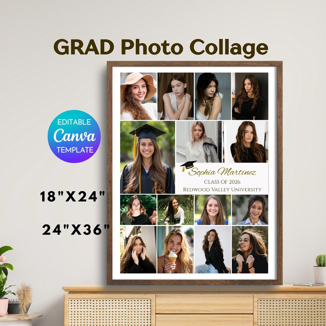 Graduation Photo Collage Template – Editable Canva, Graduation Decor ...