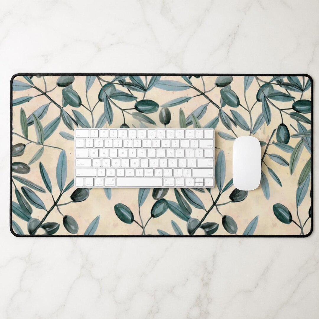 Olive Branch Desk Mat, Watercolor Botanical Mouse Pad, Tuscan Office ...