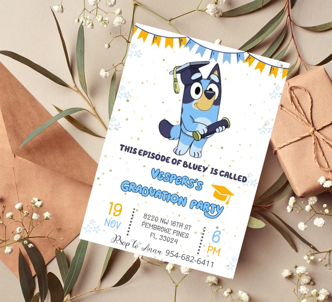 Bluey Graduation Invitation, Kindergarten Graduation Party Invite, Cute ...