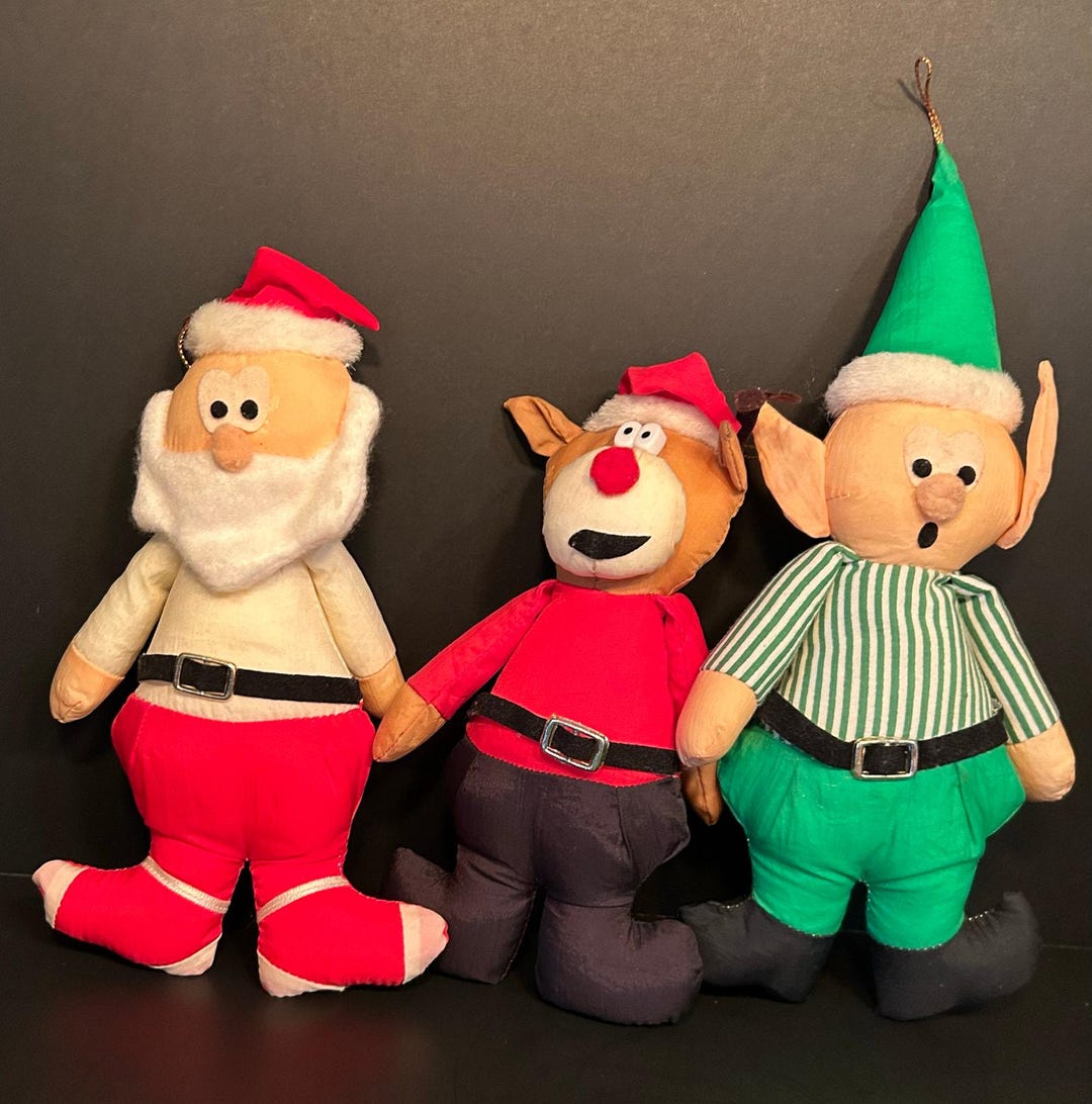1988 Dan Dee Collectors Choice Plush Santa Claus, Rudolph, Elf Ornament ...