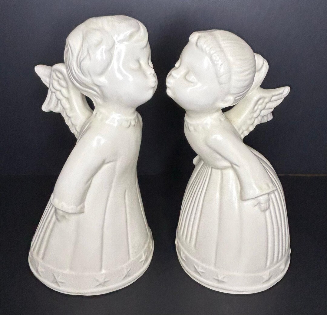 Pair of Tall Lefton 1982 Vintage Kissing Boy Girl Christmas Angels ...