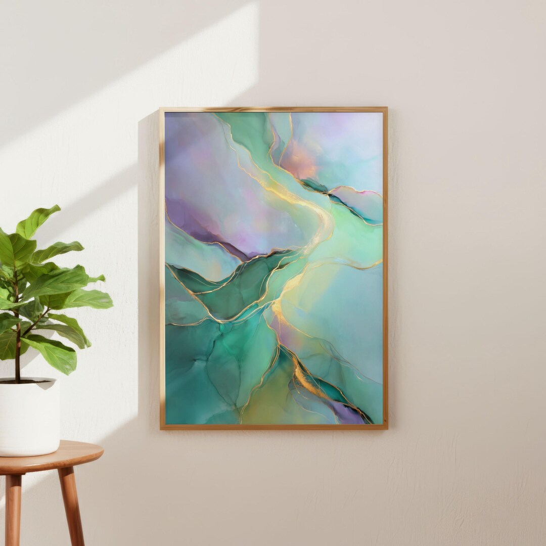 Feng Shui Wealth Wall Art Printable, Emerald Green Abstract Art ...