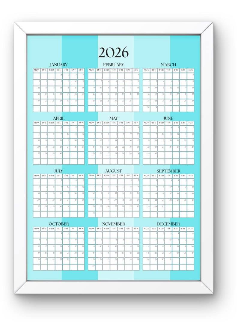 2026 Wall Calendar Printable | Blue Stripe Year Planner (PDF Download ...