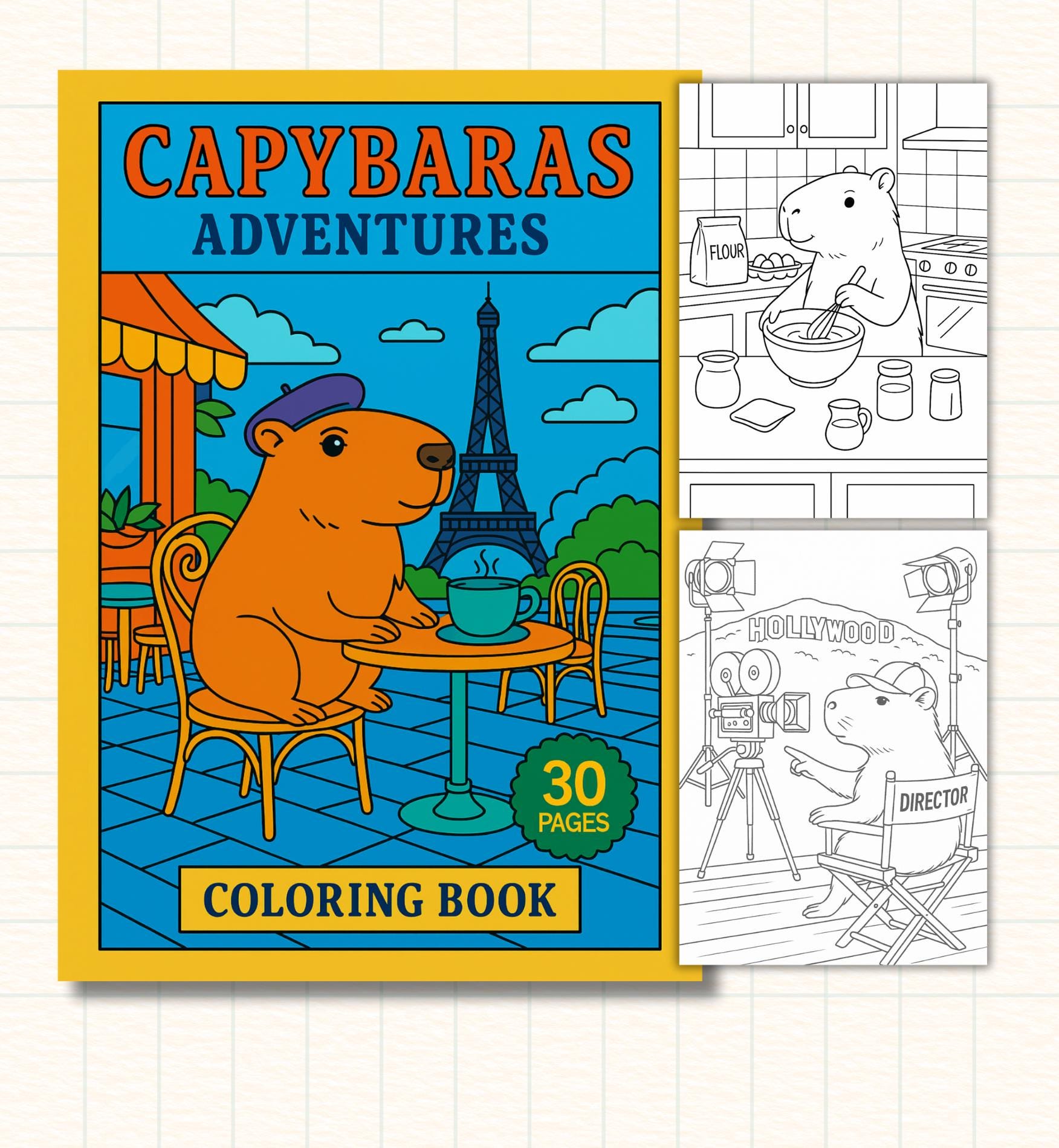 Capybaras Adventures Coloring Book | 30 Page Printable | US Letter and ...