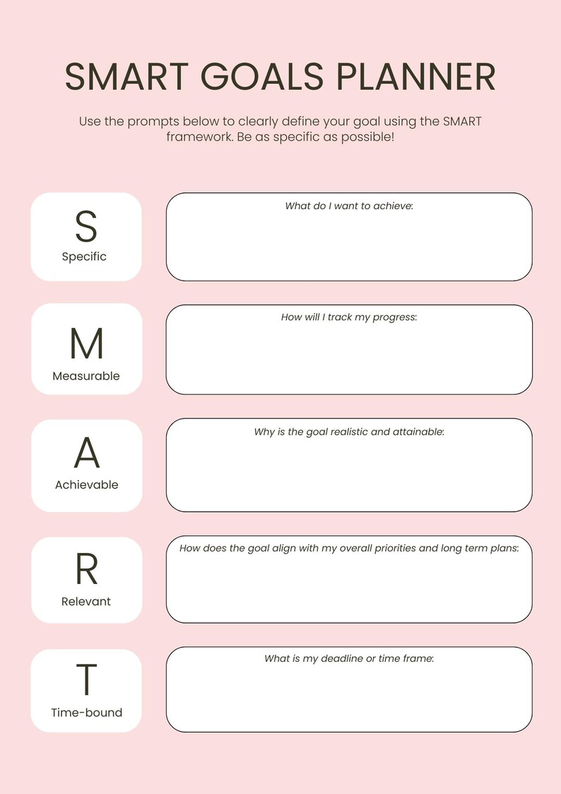 SMART Goals Planner Printable | A4 Goal‑setting Templates ...