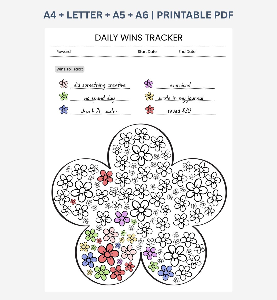 Daily Wins Tracker | Flower Edition Motivation, Color in | Printable ...