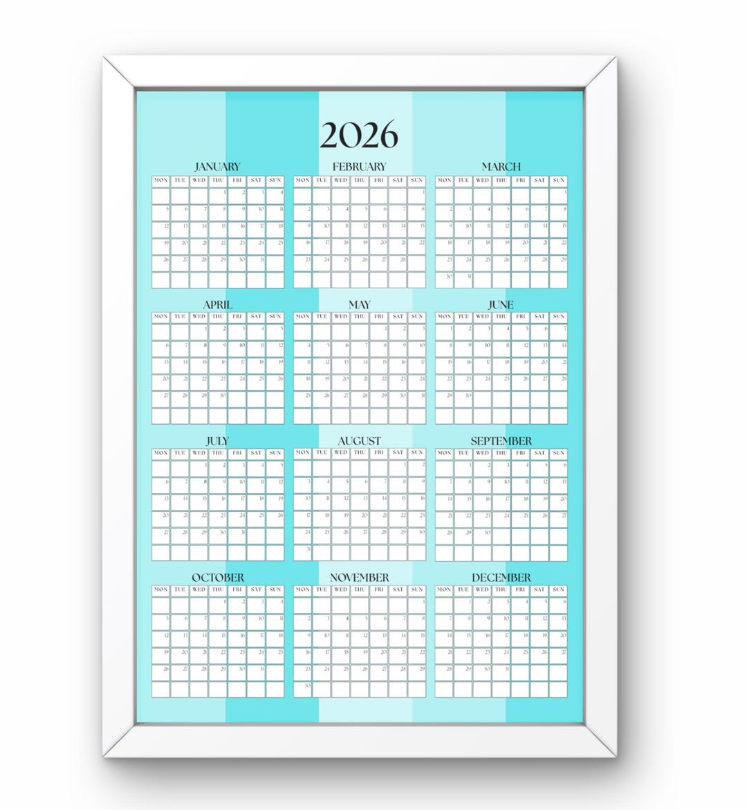 2026 Year Planner Wall Calendar | Blue Stripe (A1, A2, A3 PDF & PNG ...