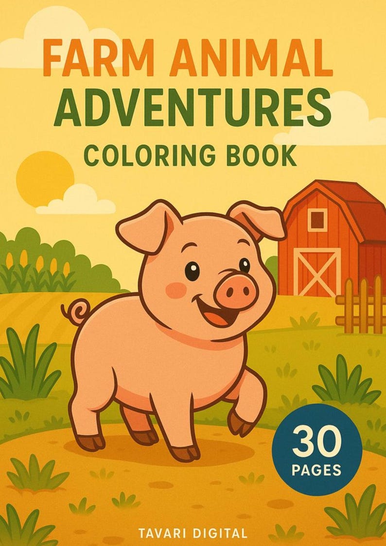 Farm Animal Adventures | Coloring Book | 30 Pages | US Letter and A4 ...
