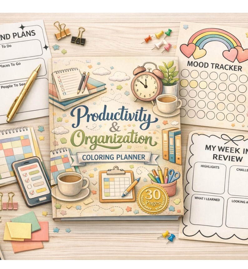 Coloring Planner for Productivity & Organization | Self-care Journal ...
