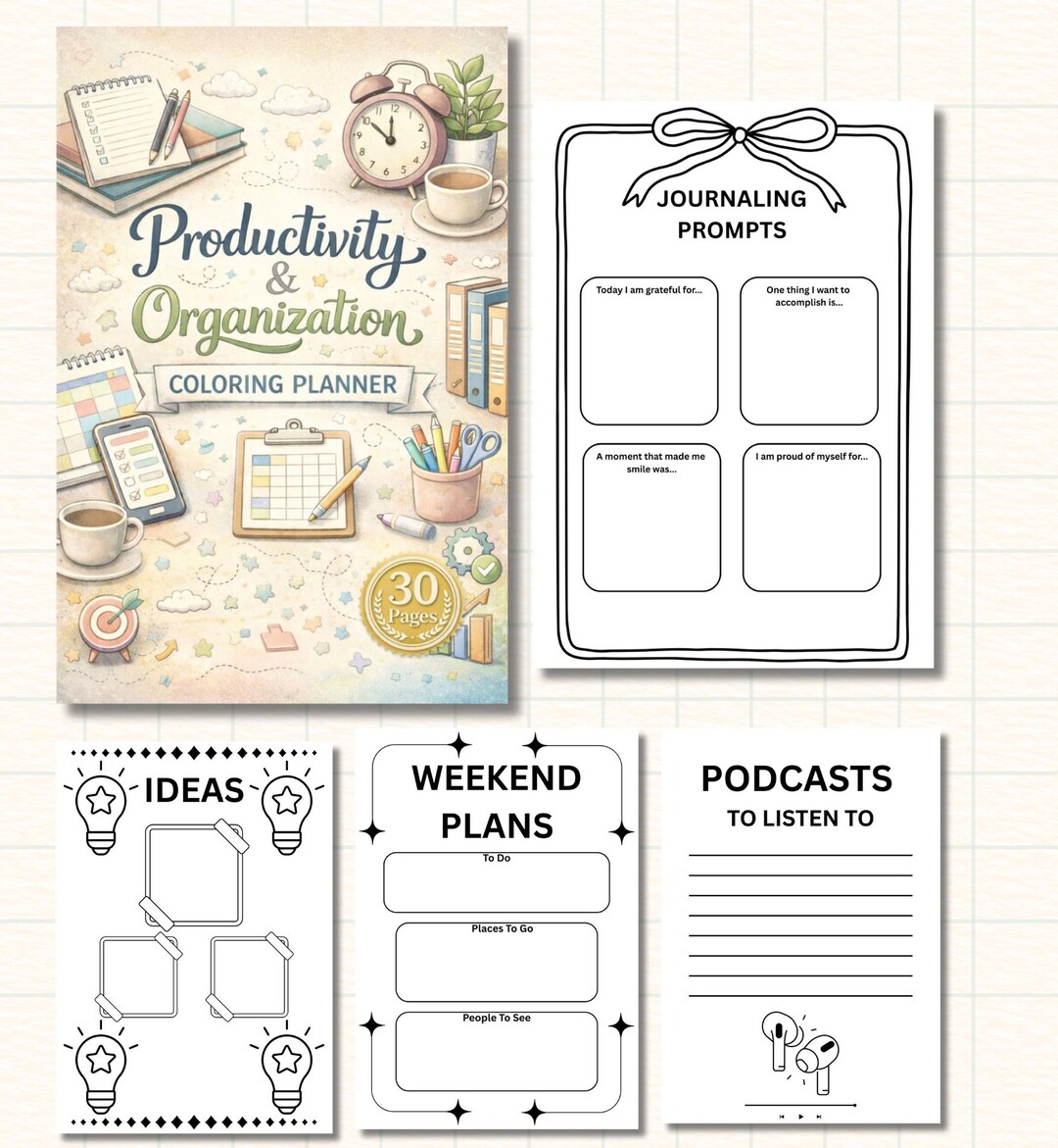 Productivity and Organization Coloring Planner | 30-page Planner ...