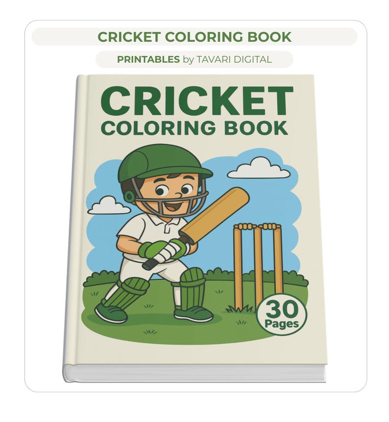 Cricket Coloring Book | 30-page Printable PDF | Kids & Adults Sports ...