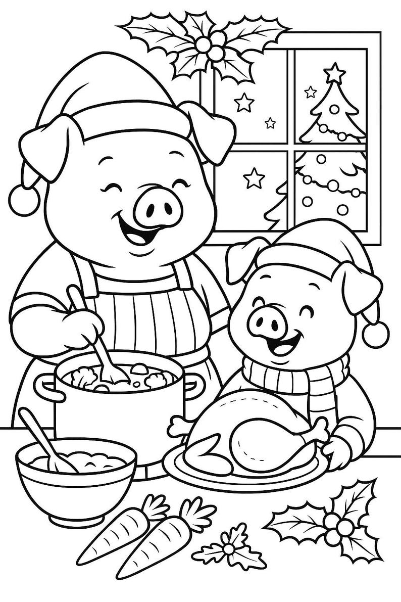 Pig Christmas Coloring Book – Festive Holiday Pages for Kids (PDF ...