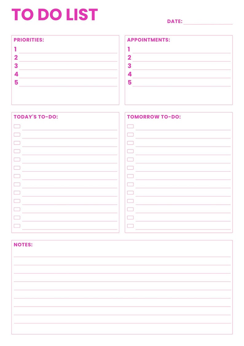 Pink To-do List Bundle | 5 A4 Printable Templates (PDF) - Etsy Australia