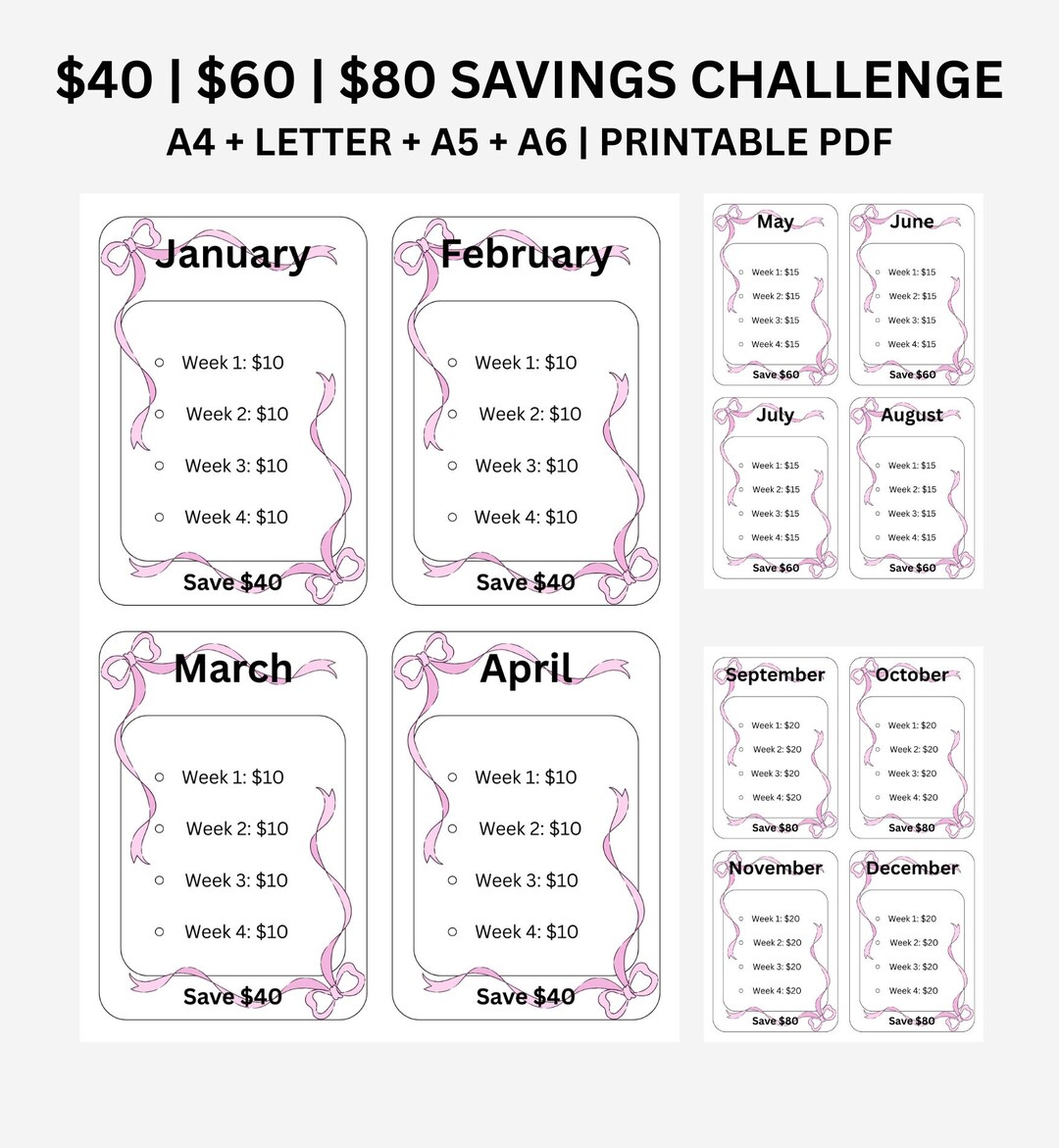 Monthly Savings Challenge Bundle | Low Income Money Saving Printables ...