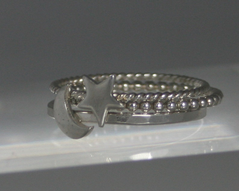 Sterling Silver Moon Ring Star Ring Stacking Rings - Etsy