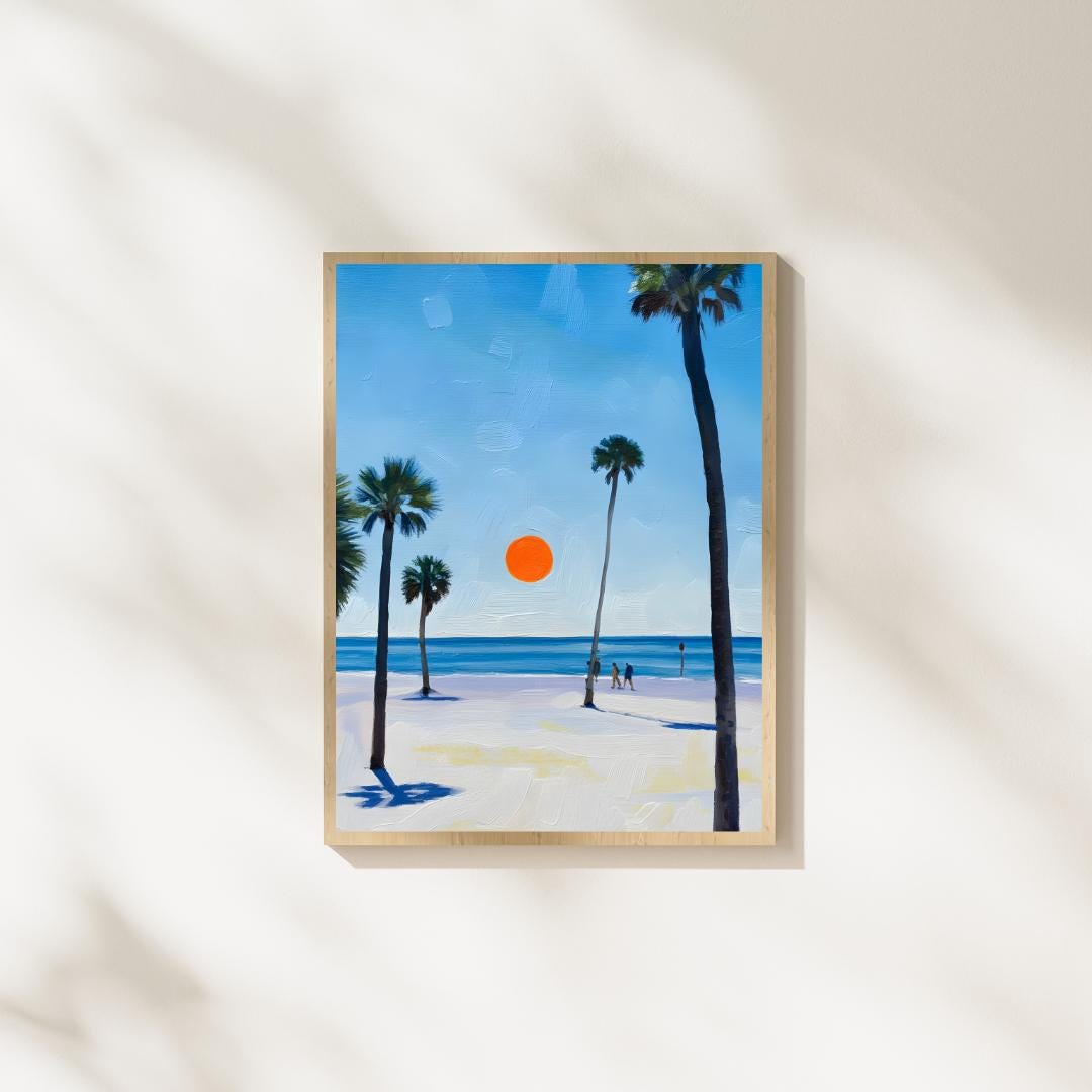 Tropical Beach Palm Trees Wall Art Print – Oil Painting - Coastal ...