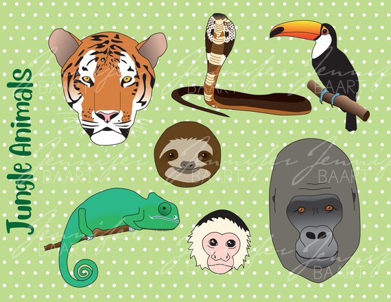 Jungle Animals Graphics Cute Clip Art - Etsy